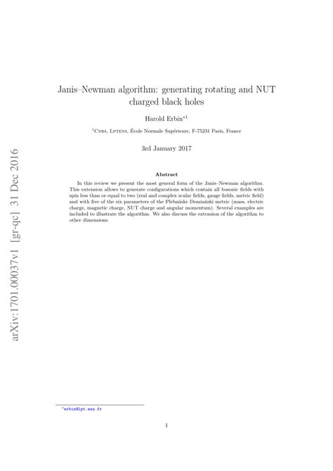 Pdf Janisnewman Algorithm Generating Rotating And Nut Charged Black