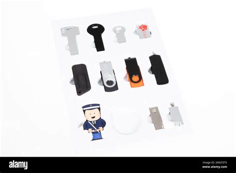 Flash Drive Different Usb Key Lined Up On The White Desk Mockup