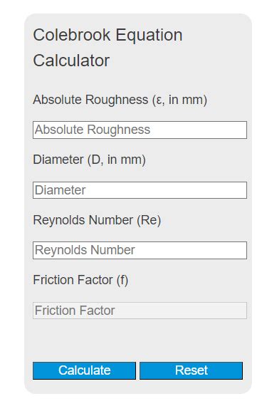 Colebrook Equation Calculator Calculator Academy