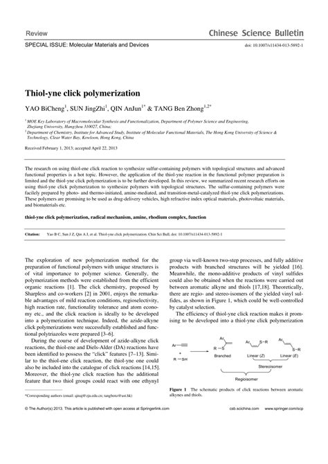 Pdf Thiol Yne Click Polymerization