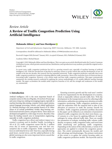 Pdf A Review Of Traffic Congestion Prediction Using Artificial