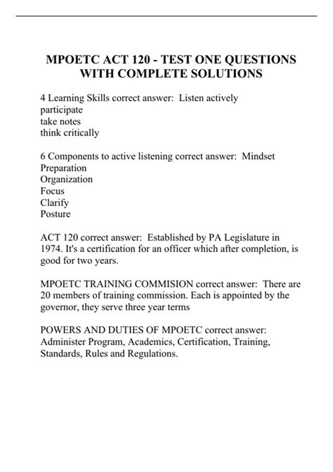 Mpoetc Act 120 Test One Questions With Complete Solutions Mpoetc Stuvia Us