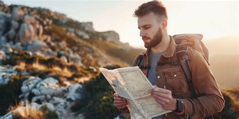 A Man With A Beard And A Map Reading A Map Premium AI Generated Image