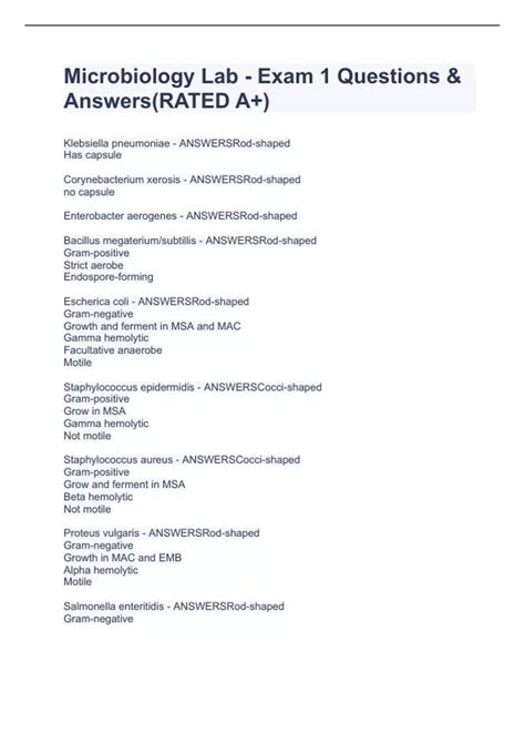Microbiology Lab Exam 1 Questions And Answersrated A Microbiology