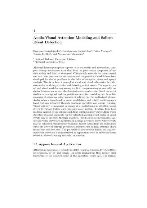 Pdf 1 Audio Visual Attention Modeling And Salient Event Detection