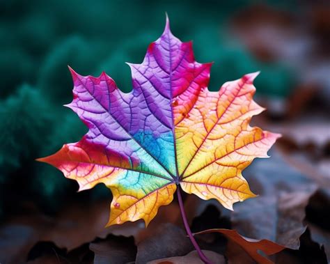 Premium Ai Image A Rainbow Colored Maple Leaf Sits On The Ground