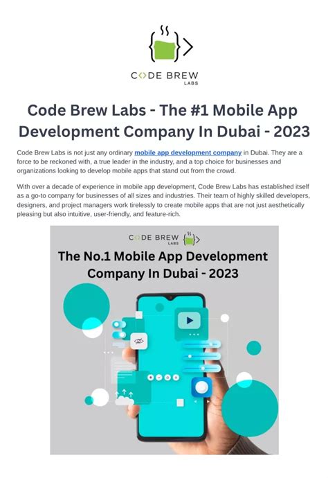PPT No 1 Mobile App Development Company Dubai Code Brew Labs PowerPoint Presentation ID