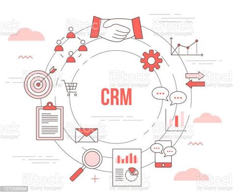 현대 오렌지 컬러 스타일 아이콘 세트 템플릿 배너와 Crm 고객 관계 관리 개념 개념에 대한 스톡 벡터 아트 및 기타 이미지 개념 개념과 주제 개선 Istock