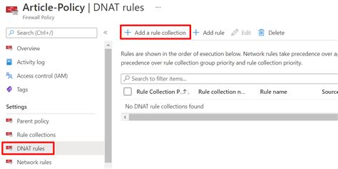 configuring the dnat rules in azure firewall