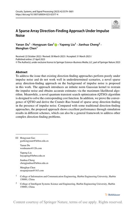 A Sparse Array Direction Finding Approach Under Impulse Noise Request Pdf