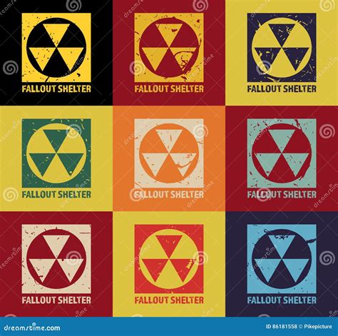 Fallout Shelter Vintage Nuclear Symbol Radioactive Zone Sign Vector