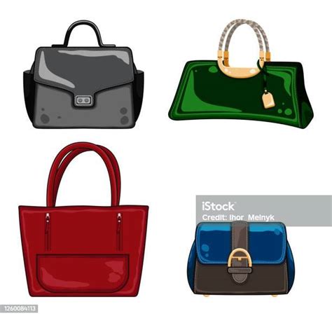 세련된 여성 핸드백 세트 흰색 배경에 분리 된 손잡이가있는 가죽 가방 여름 여성 액세서리의 아름다운 캐주얼 컬렉션 0명에 대한 스톡 벡터 아트 및 기타 이미지 Istock