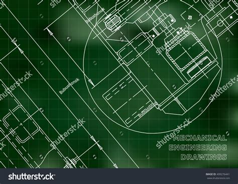 Mechanical Engineering Drawing Blueprints Mechanics Green Stock Vector Royalty Free