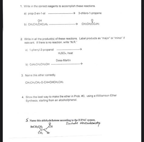 Solved 1 Write In The Correct Reagents To Accomplish These Chegg Com