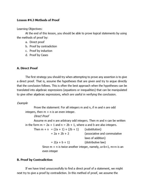Lesson 4 3 Methods Of Proof Pdf Mathematical Proof Theorem