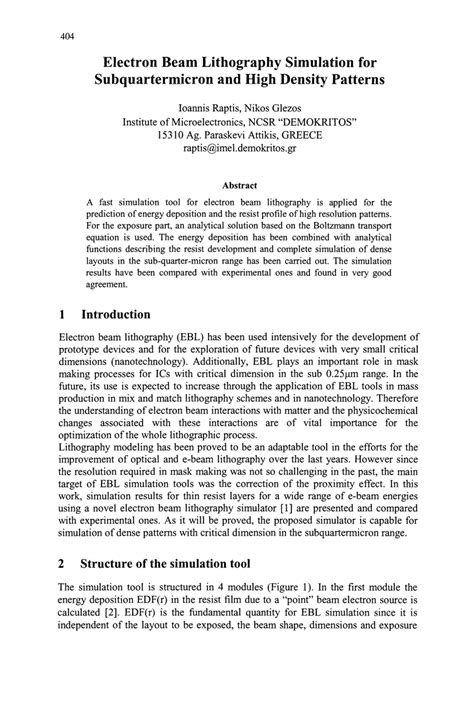 Pdf Electron Beam Lithography Simulation For Subquartermicron And