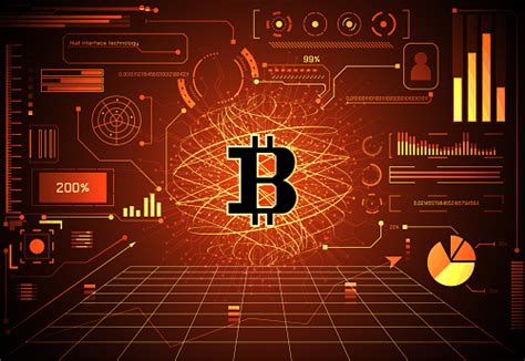 기술 디지털 돈을 Ui 미래 개념 미래 황금 Bitcoin 디지털 통화 인터페이스 홀로그램 요소 Networkvector 그림 기술 통신 디지털 데이터 차트의 추상화 광산