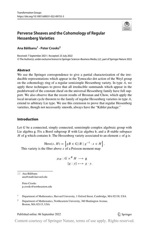 Perverse Sheaves And The Cohomology Of Regular Hessenberg Varieties