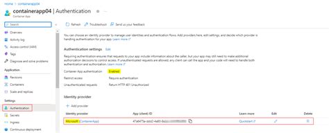 How Can I Set Authentication Options For An Azure Container App Via