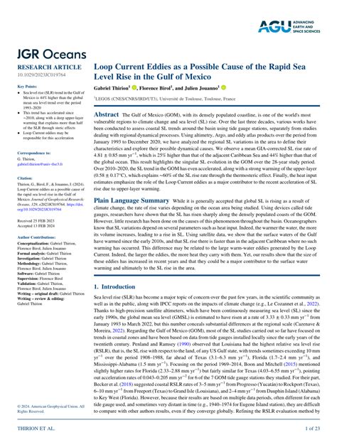 Loop Current Eddies As A Possible Cause Of The Rapid Sea Level Rise In