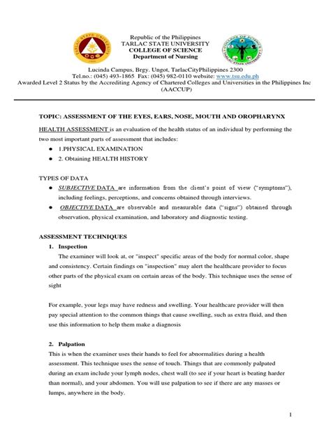 Health Assessment 1 Eent Lab Pdf Human Nose Visual Acuity