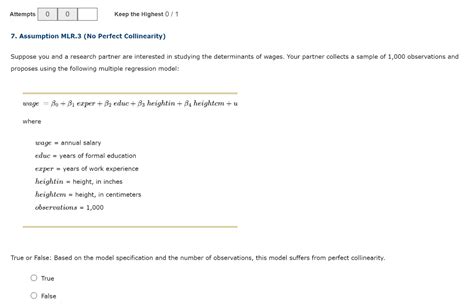 Solved Assumption MLR No Perfect Collinearity Suppose Chegg