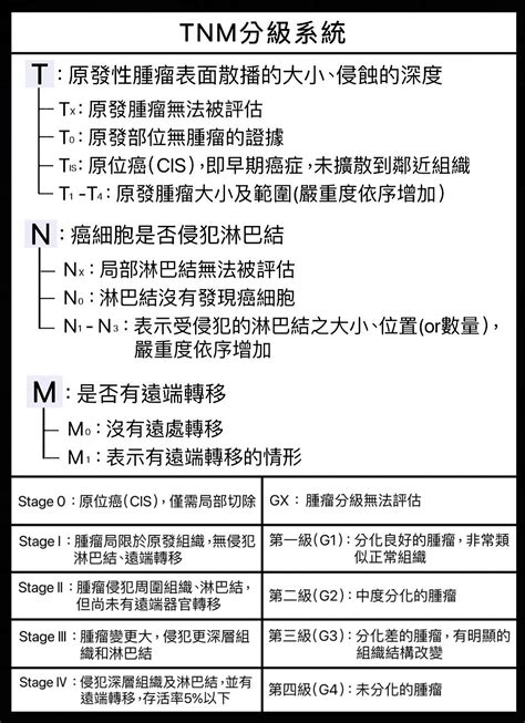 腫瘤的分期和分級 Tnm系統分不清楚的話就看看這張表格吧！
