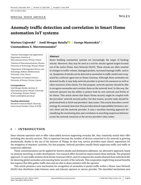 Anomaly Traffic Detection And Correlation In Smart Home Automation Iot Systems Request Pdf