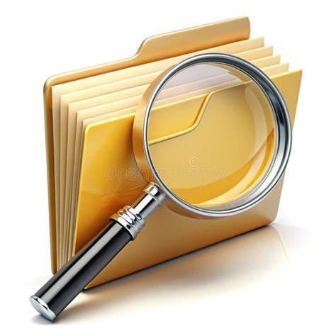 Folder Search With Magnifying Glass Isolated On White Background Stock