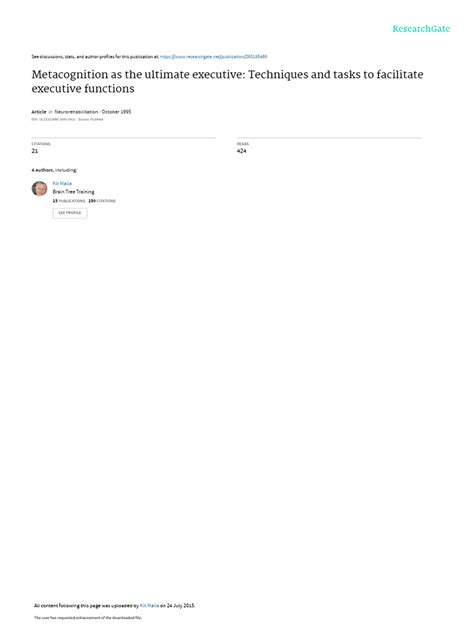 Metacognition As The Ultimate Executive Techniques And Tasks To Facilitate Executive Functions
