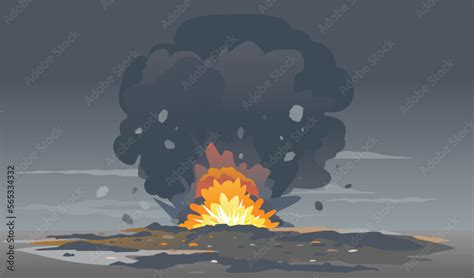 Artillery Shell Exploding On Ground With Shrapnel And Black Clouds