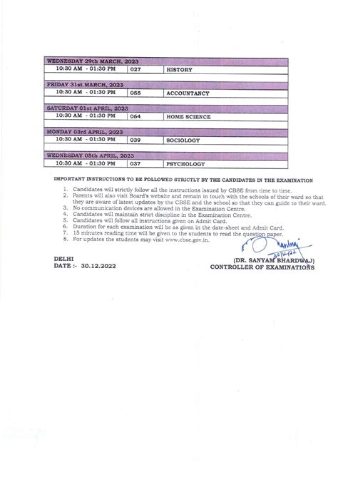 Cbse Class 12 Datesheet For Board Exams 2022 2023