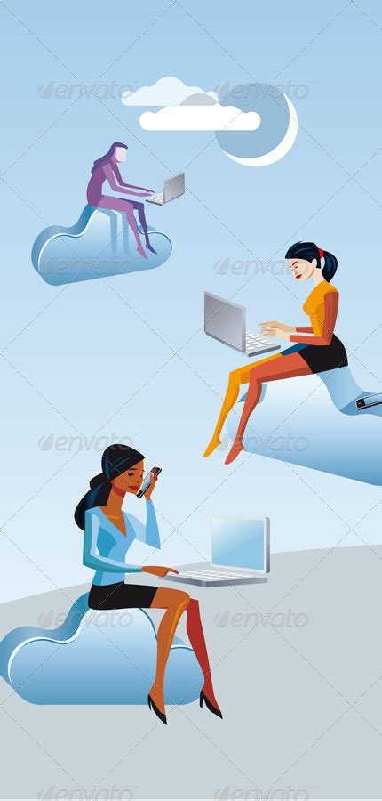 Cloud Computing Girls Sitting In Clouds By Jesussanz GraphicRiver