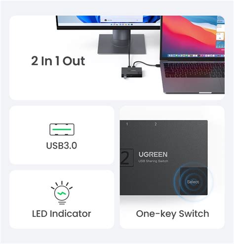 Ugreen Usb 3 0 5gbps Switch Selector 2 In 1 Out Sharing For Printer Keyboard Mouse Shopee Malaysia