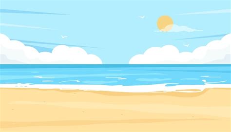 열 대 여름 해변 배경 해변 풍경 벡터 일러스트 레이 션 프리미엄 벡터