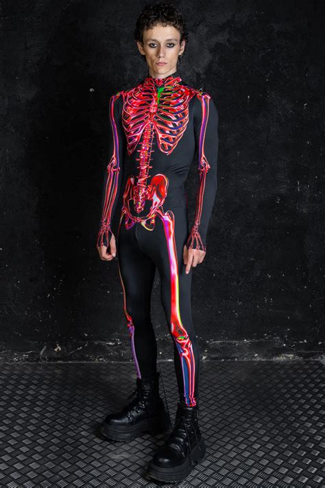 Red Ruby Skeleton Men Full Body Costume For Halloween Devil Walking