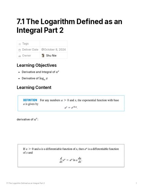 71 The Logarithm Defined As An Integral Part 2 Pdf 71 The Logarithm Defined As An Integral Part 2 Pdf
