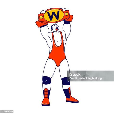 머리 위에 황금 벨트를 들고 남성 캐릭터 레슬링 싸움 우승자 스포츠 쇼 성능 프로 경기장에서 전투 권투 또는 그레코 로마 전투