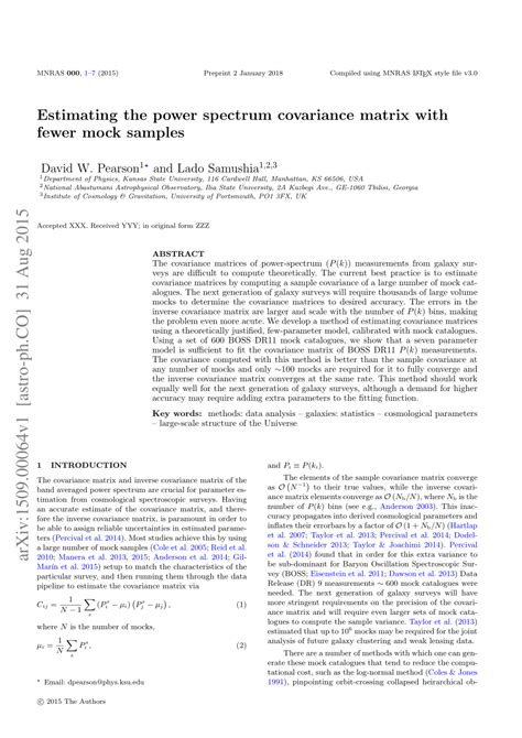 Pdf Estimating The Power Spectrum Covariance Matrix With Fewer Mock Samples