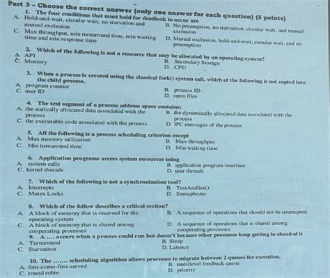 Solved Part Choose The Correct Answer Only One Answer Chegg Com