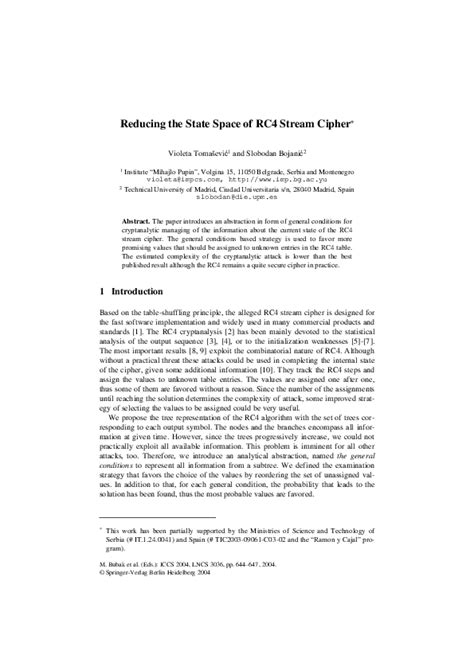 Pdf Reducing The State Space Of Rc4 Stream Cipher