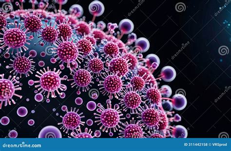 Spherical Virus Cluster Floating In Microscope Fluid Environment With