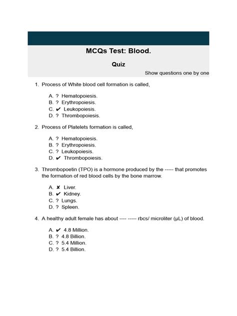 Mcq On Blood Pdf Blood Cell Red Blood Cell