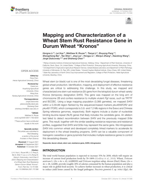 Pdf Mapping And Characterization Of A Wheat Stem Rust Resistance Gene