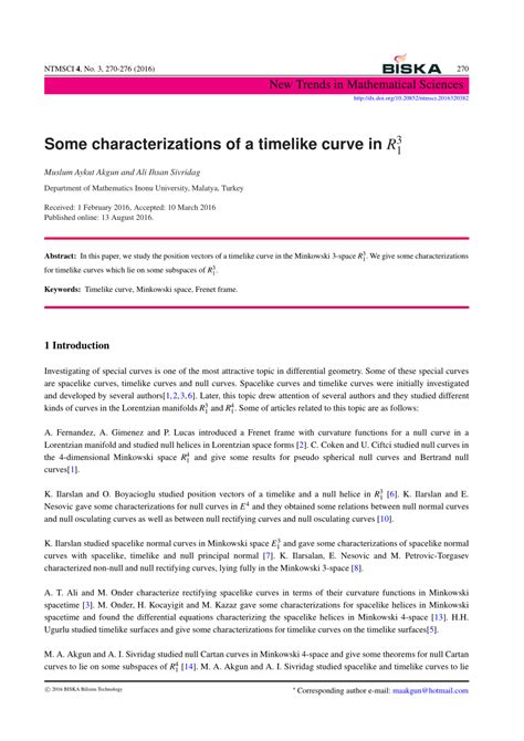 Pdf Some Characterizations Of A Timelike Curve In R31