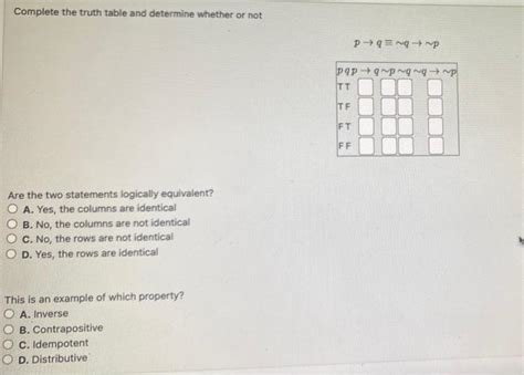Solved Complete The Truth Table And Determine Whether Or Not