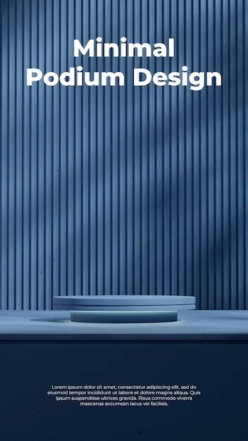 3d изображение визуализирует пустое пространство простой цилиндрический синий подиум на стене с
