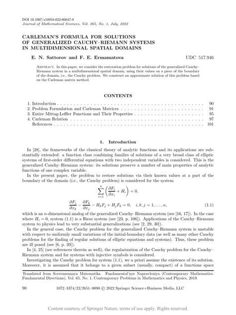 Carlemans Formula For Solutions Of Generalized Cauchyriemann Systems