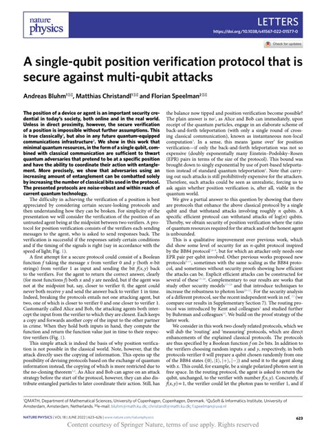 A Single Qubit Position Verification Protocol That Is Secure Against
