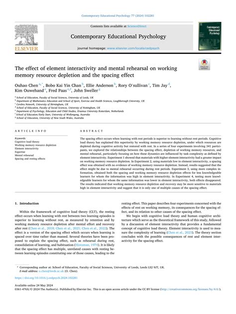 Pdf The Effect Of Element Interactivity And Mental Rehearsal On